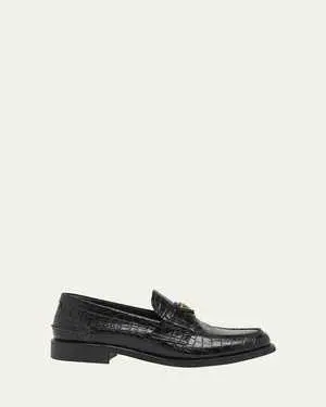 Prada Prada Croc-Embossed Leather Loafers - Nero