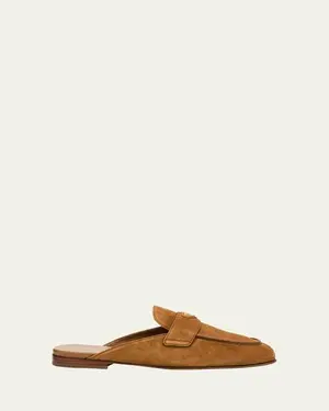 Prada Prada Logo Suede Loafer Mules - Cannella