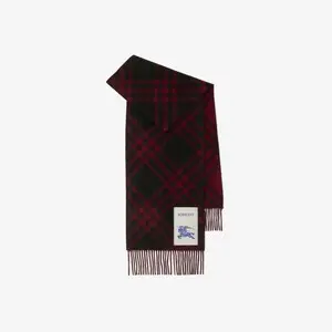Burberry Check Cashmere Scarf Cranberry