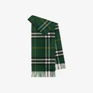 Burberry Check Cashmere Scarf Dark Fern Green