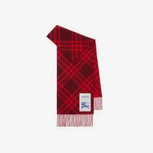 Burberry Check Cashmere Scarf Oxblood Red