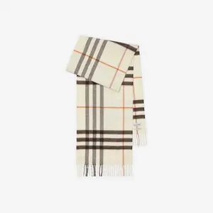 Burberry Check Cashmere Scarf Pebble