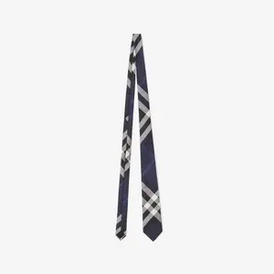 Burberry Check Silk Tie Navy