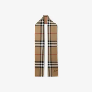 Burberry Wide Reversible Check Wool Silk Scarf Archive Beige