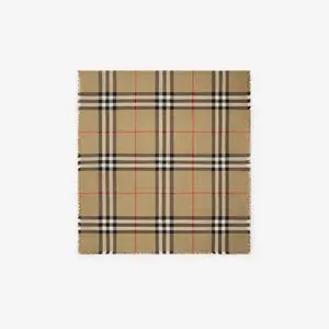 Burberry Wide Reversible Check Wool Silk Scarf Sand Beige/vole Brown