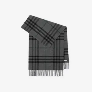 Burberry Wide Check Cashmere Scarf Charcoal Grey/vine Green