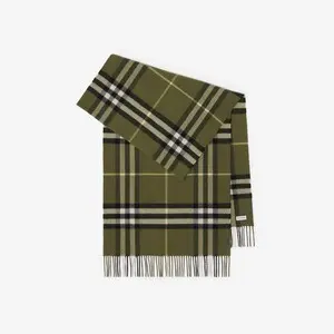 Burberry Wide Check Cashmere Scarf Pea Green