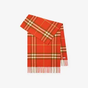 Burberry Wide Check Cashmere Scarf Tomato Red