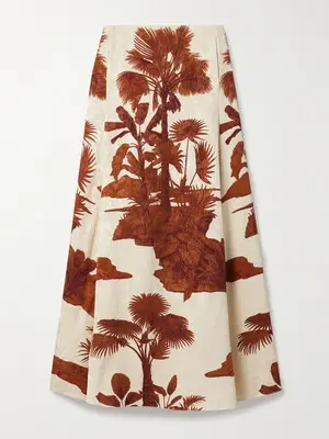 Johanna Ortiz Encanto De Isla Printed Satin-jacquard Maxi Skirt - Neutrals