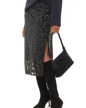 Whistles Petite Floral Sequined Midi Skirt - Black Multi