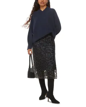 Whistles Petite Floral Sequined Midi Skirt - Black Multi