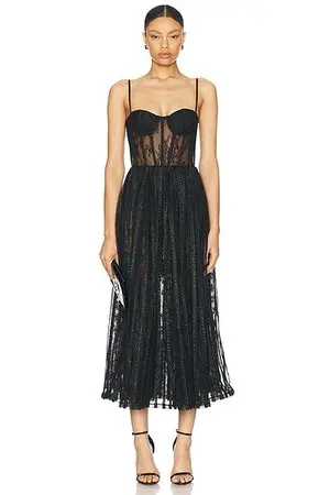 PatBO Lurex Tulle Bustier Midi Dress