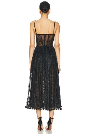 PatBO Lurex Tulle Bustier Midi Dress