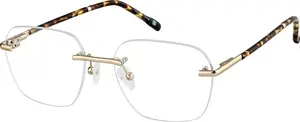 Zenni Geometric Rimless Eyeglasses Metal Frame - Gold