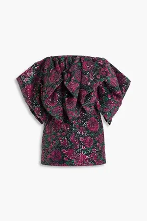 ROTATE BY BIRGER CHRISTENSEN Floral-print Sequined Tulle Mini Dress