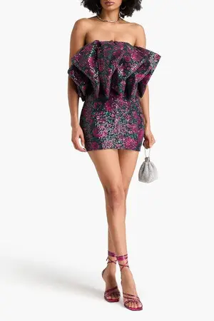ROTATE BY BIRGER CHRISTENSEN Floral-print Sequined Tulle Mini Dress