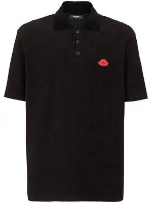 Balmain Monogram Velvet Cotton Polo Shirt