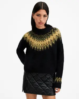 ALLSAINTS Clyde Fair Isle Funnel Neck Sweater