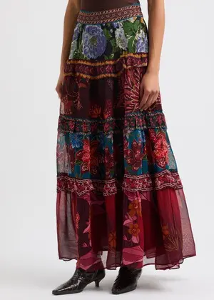 Farm Rio Floral-print Chiffon Maxi Skirt