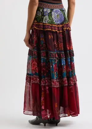 Farm Rio Floral-print Chiffon Maxi Skirt