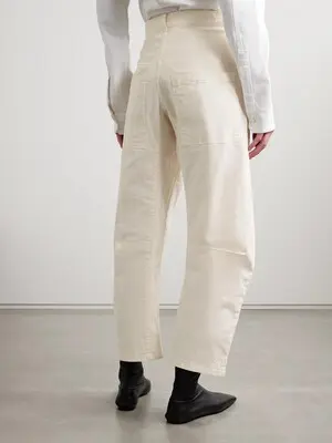 NILI LOTAN Shon Cotton-blend Twill Barrel-leg Pants - Neutrals