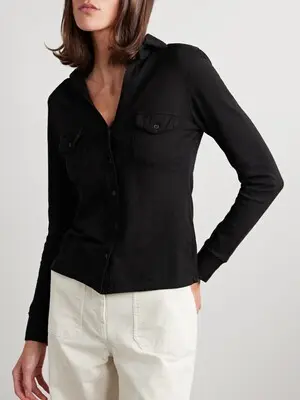NILI LOTAN Liam Cotton-jersey Shirt - Black