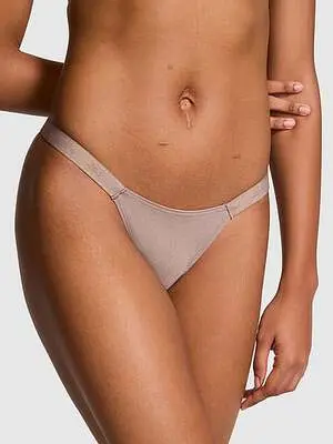 Pink Logo Cotton High-leg Micro Thong Panty Brown
