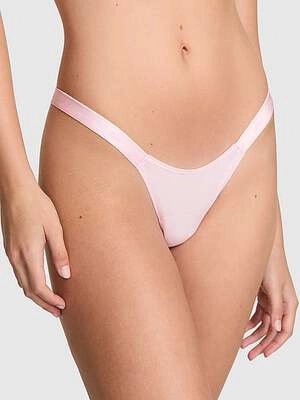 Pink Logo Cotton High-leg Micro Thong Panty - Pink