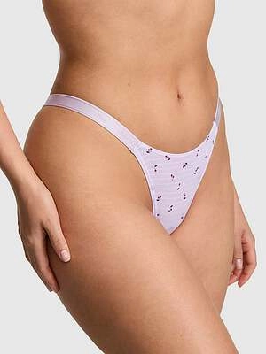 Pink Logo Cotton High-leg Micro Thong Panty - Print