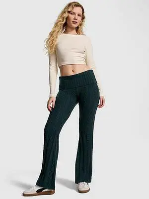 Pink Collegiate Cable-knit Flare Pants