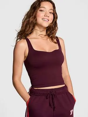 Pink Soft Seamless Notched Tank Top - Purple
