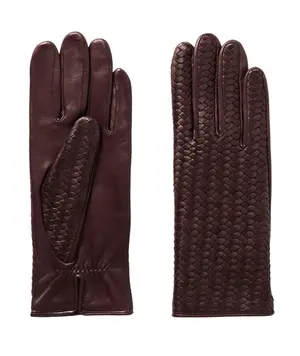 AGNELLE Stanilas Woven Leather Gloves - Burgundy