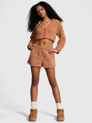 Pink Co-zzzy Fleece Boxy Pajama Shorts - Beige