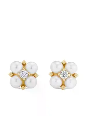 David Yurman 18kt Yellow Pearl And Diamond Stud Earrings - Gold