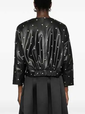 NISSA Crystal-embellished Faux Leather Jacket