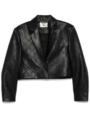 NISSA Faux Leather Diamond Pattern Blazer