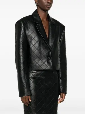 NISSA Faux Leather Diamond Pattern Blazer