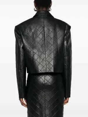 NISSA Faux Leather Diamond Pattern Blazer