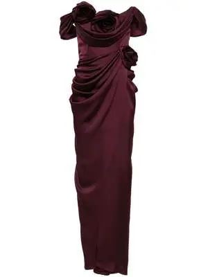 ANA RADU Floral-appliqué Draped Gown - Red