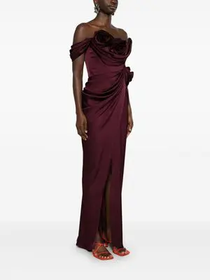ANA RADU Floral-appliqué Draped Gown - Red