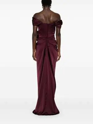 ANA RADU Floral-appliqué Draped Gown - Red