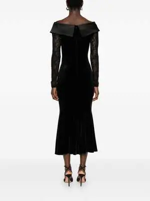 NISSA Floral-appliqué Velvet Midi Dress