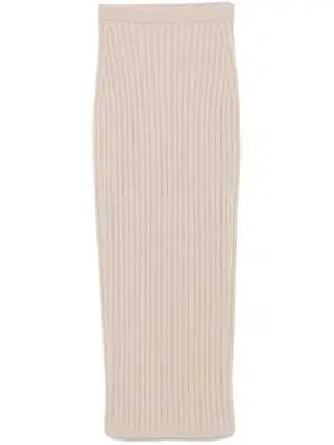 Max Mara Seta Ribbed-knit Midi Skirt - Neutrals
