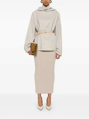 Max Mara Seta Ribbed-knit Midi Skirt - Neutrals