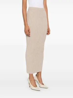 Max Mara Seta Ribbed-knit Midi Skirt - Neutrals