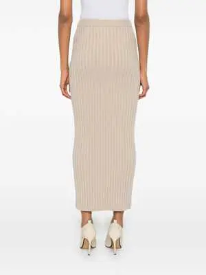 Max Mara Seta Ribbed-knit Midi Skirt - Neutrals