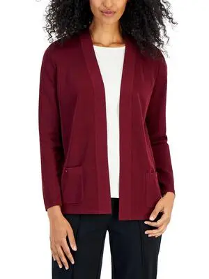 Anne Klein Womens Open Front Shrug Cardigan Sweater - Red