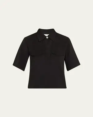 GANNI Ganni Short-Sleeve Twill Blouse - Black