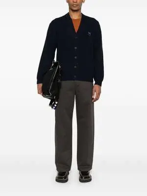 Maison Kitsuné Bold Fox Head Ribbed Cardigan - Blue