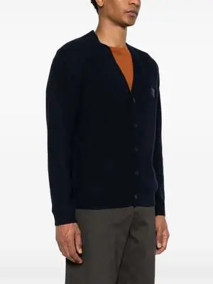 Maison Kitsuné Bold Fox Head Ribbed Cardigan - Blue